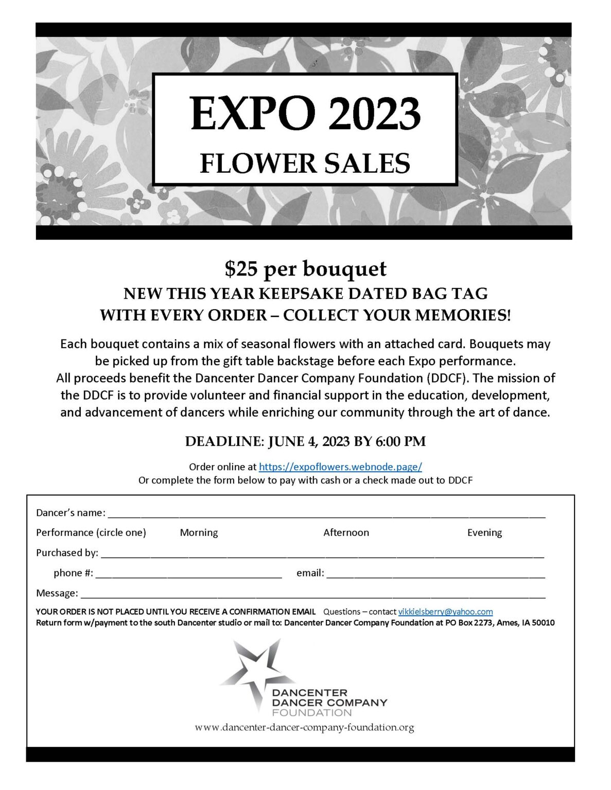 Expo Flower Order Form - Robert Thomas Dancenter